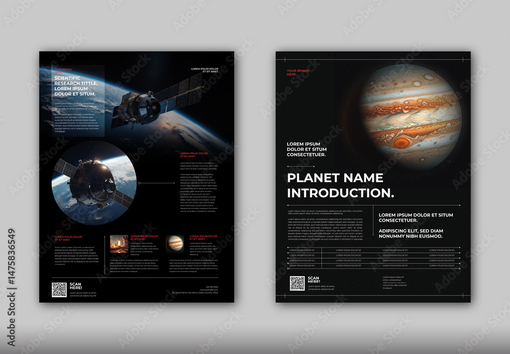 Black And Red Space Satellite Planet Research Poster Design Stock ...