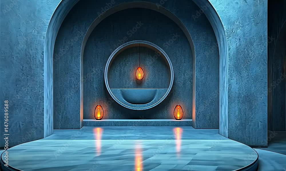 Modern, minimalist, architectural interior design with circular arches ...