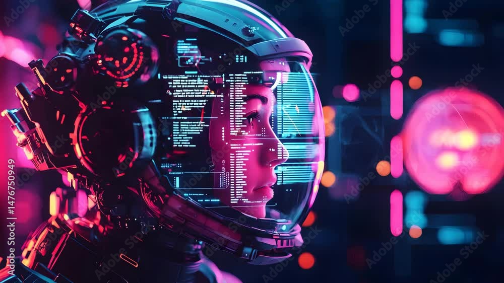 digital helmet UI Futuristic AI profile interface in astronaut helmet ...