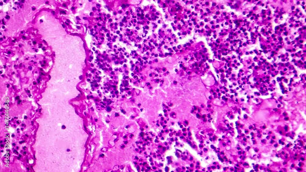 Lobar pneumonia during the hemorrhagic edema period, light microscopy ...
