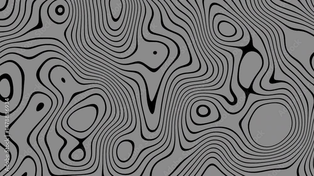 Abstract topography design with black lines on a gray backdrop ...