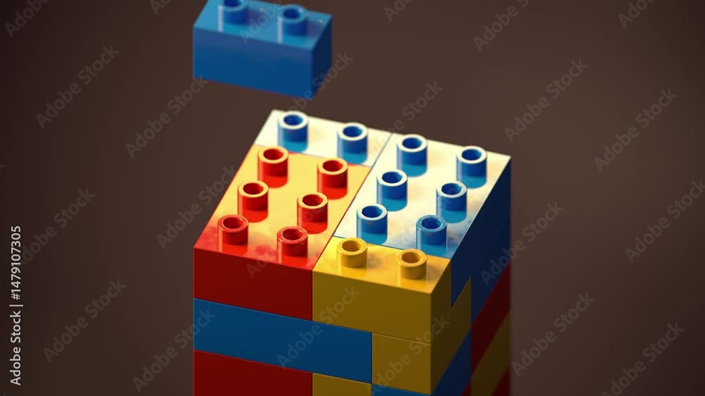 Toy building blocks 3D animation loop that represents cognitive skills ...