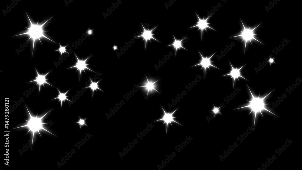 Glitter sparkle animated black screen. Twinkle star glitter sparkle, flat, vector, doodle style ...