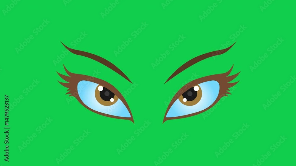 Angry cartoon eyes on green screen, perfect for animation, villain, or ...