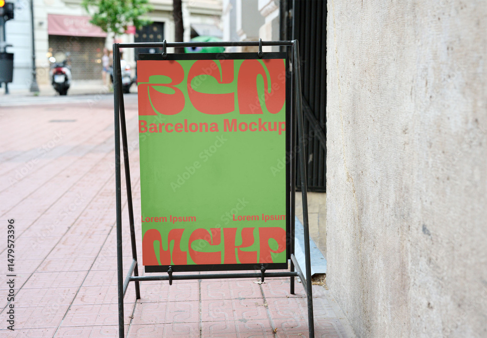 Mockup of Urban A-frame Sign for Advertising Stock Template | Adobe Stock