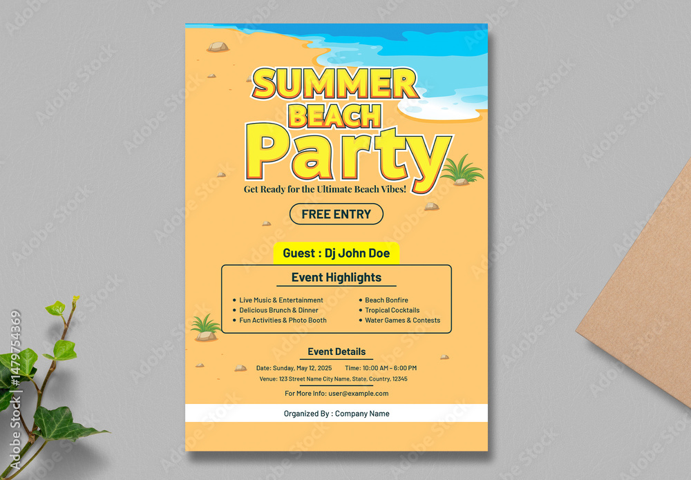 Beach Party Event Flyer For Summer Season Stock Template | Adobe Stock