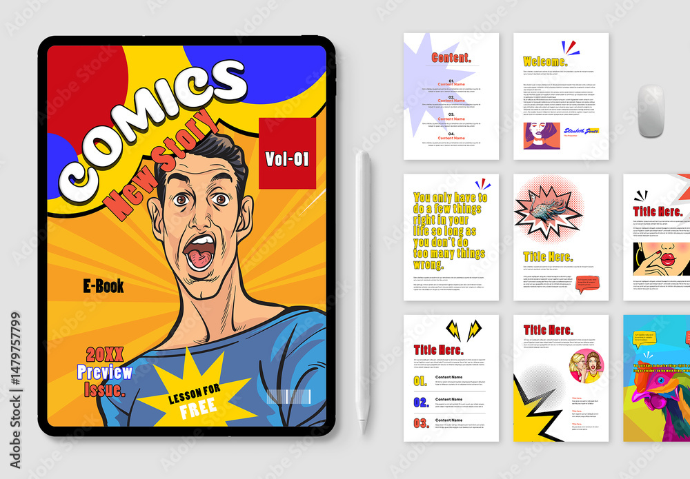 Digital Comic EBook Design Layout Stock Template | Adobe Stock