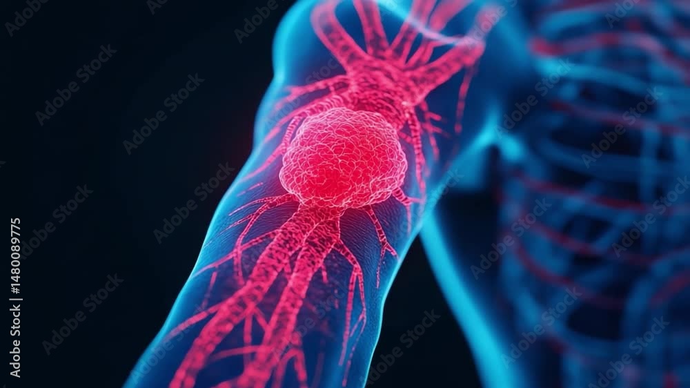 Medical of human arm with highlighted tumor lymphatic system, showing ...