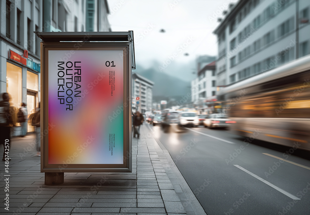 Urban Lightbox Poster Mockup Display – Realistic Outdoor Advertising Template for City Branding ...