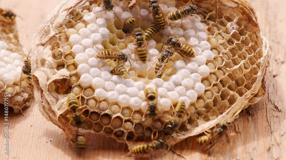 wasp honeycombs, Natural bees nest, insect habitat with larvae, wasp ...