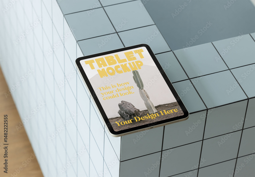 Vertical Tablet design displayed on a modern tiled surface. Stock ...
