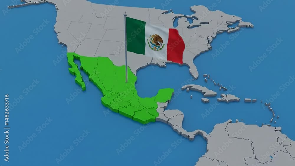 Mexico Map Animation with National Flag Waving Geography Concept vídeo ...