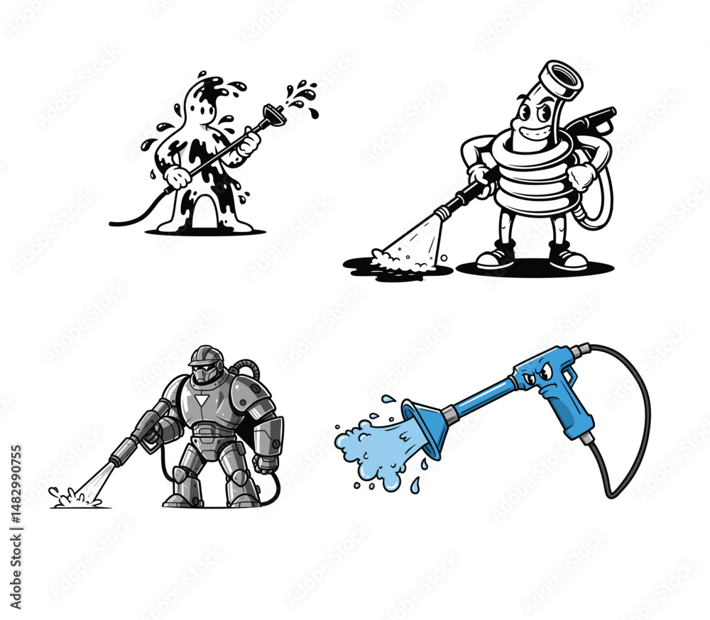 Set of Power wash Mascots Stock Vector | Adobe Stock