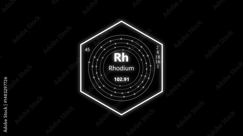 rhodium chemical element periodic table on background. animated ...