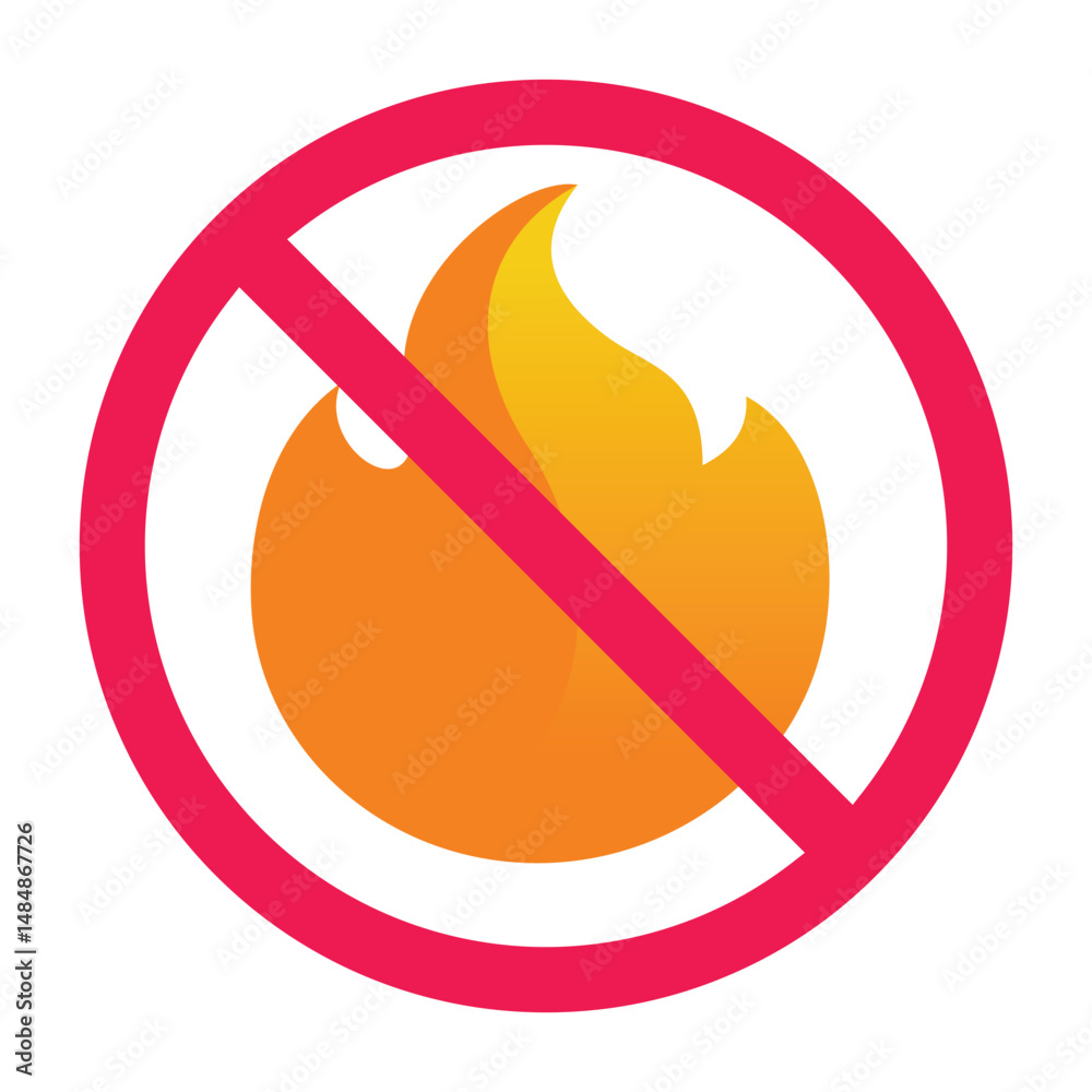 Poster Forbidden sign with fire icon, no fire allowed sign, flame ...