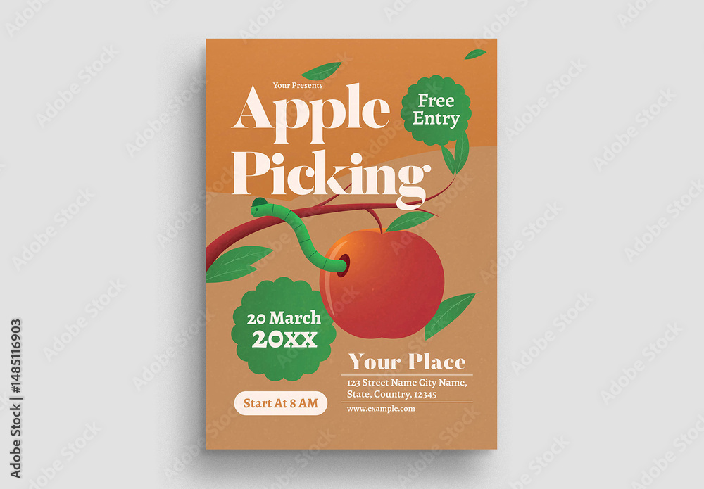 Brown Quirky Illustration Apple Picking Flyer Layout Stock Template ...
