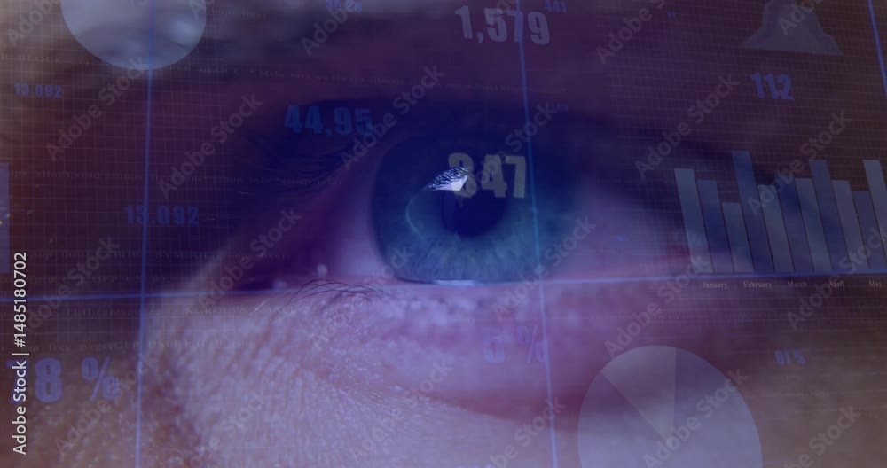 Biometric eye scanning and generating HUD overlay with numeric charts ...