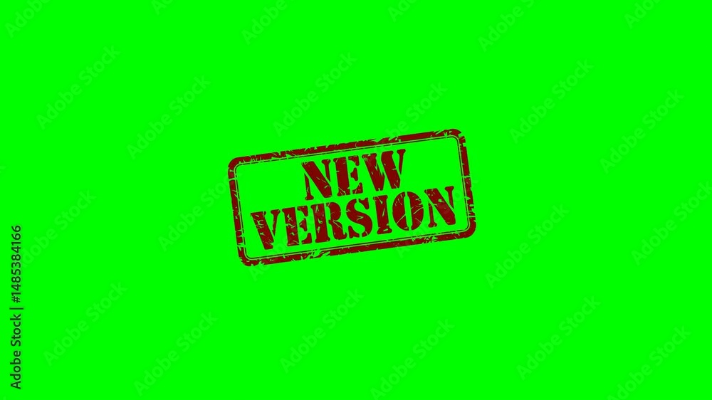 Animated "New Version" rubber stamp seal with bold red text on a green ...