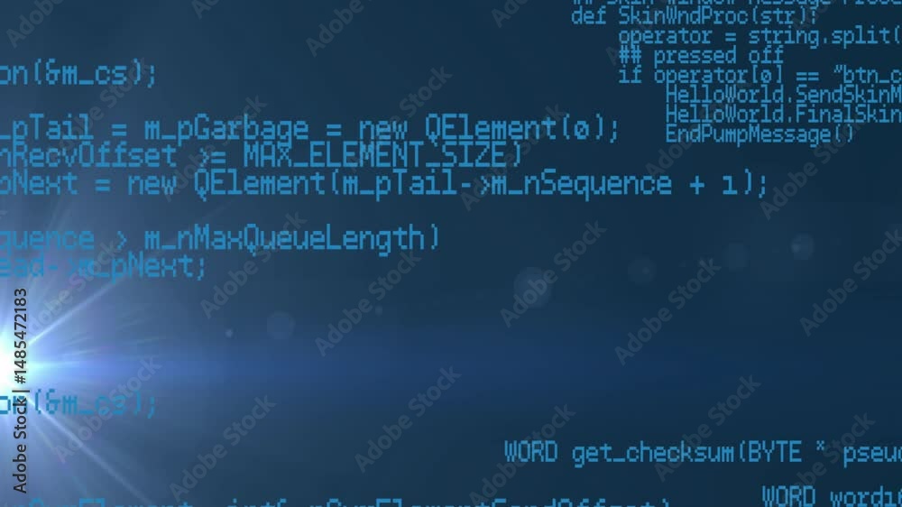 Blue programming code text being visualized on dark blue gradient, with ...