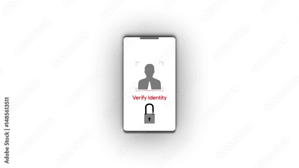 white mobile phone and face recognition icon isolated on alpha channel ...