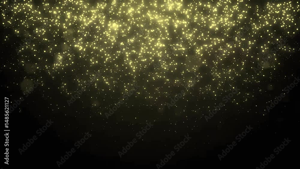 Gold particles glowing sparkles in loop overlay on black screen ...