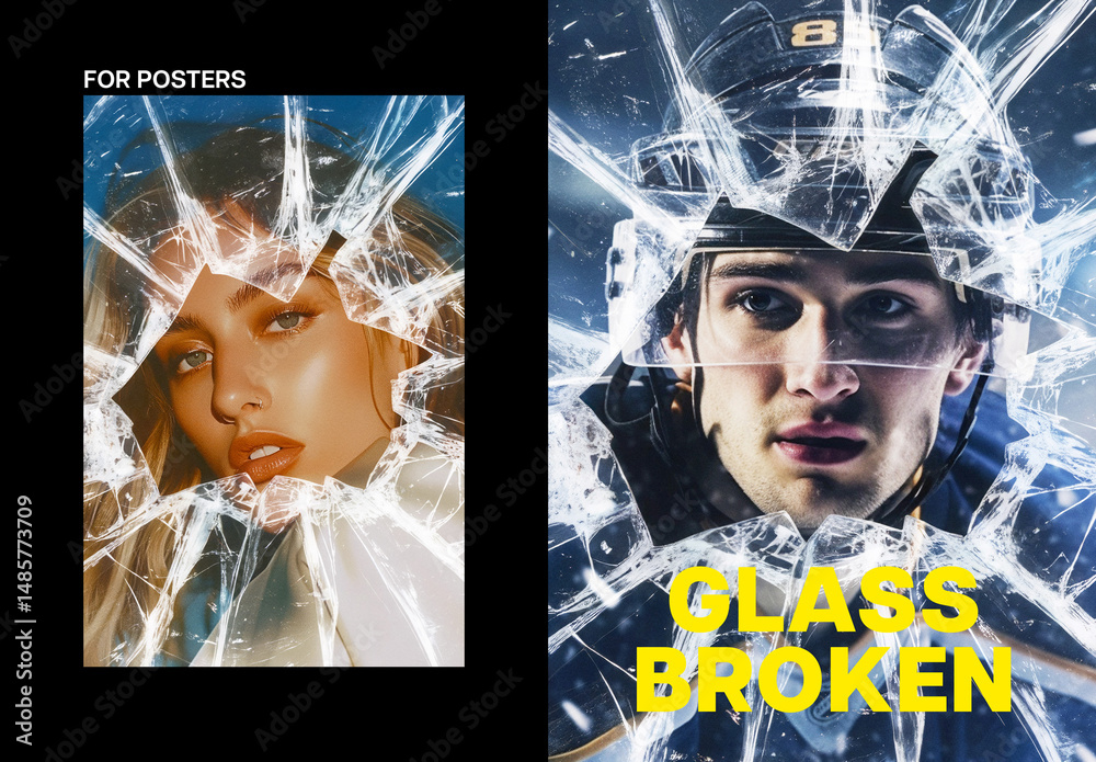 Broken Glass Poster Photo Effect Mockup Stock Template | Adobe Stock