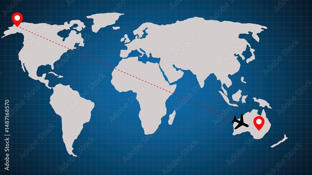 Poster Visual representation of a flight journey across the world with ...