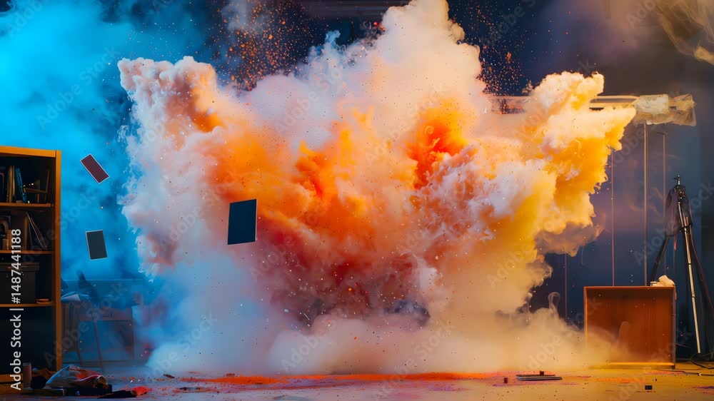 floating smoke chaos art floating pixel particles explosion in room ...
