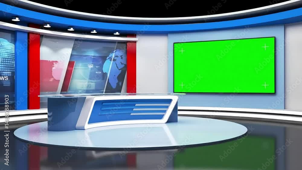 Vidéo Stock Futuristic 3D Virtual News Studio with Green LCD Screen ...
