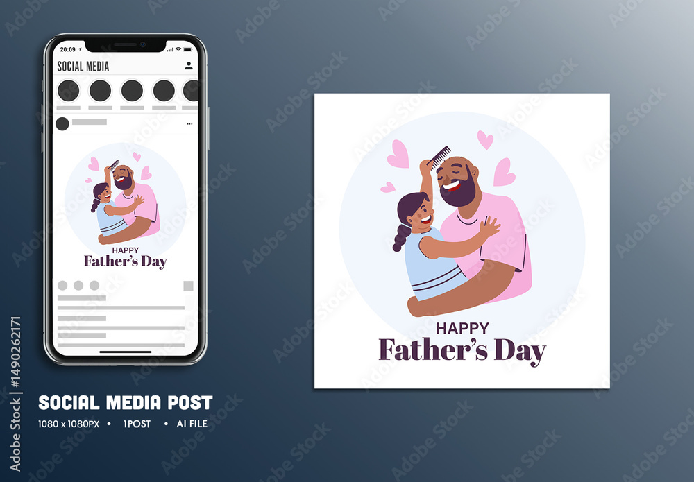Happy Father’s Day Editable Social Media Post with Illustration of ...