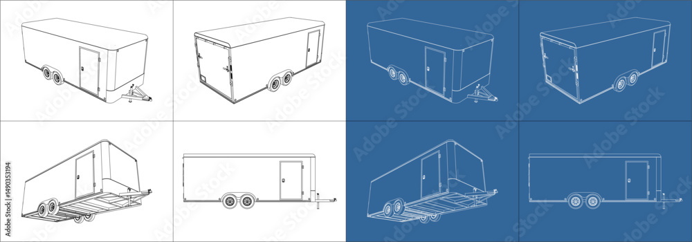 Poster 20 feet trailer enclosed line technical drawing blueprint ...