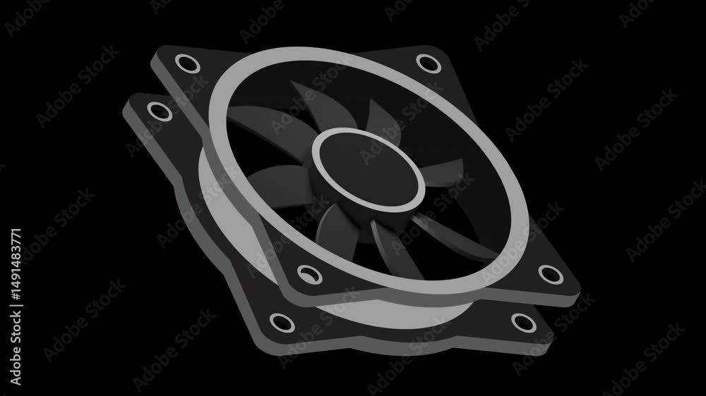 Isometric computer fan animation. Computer fan cooler. Isometric of PC ...