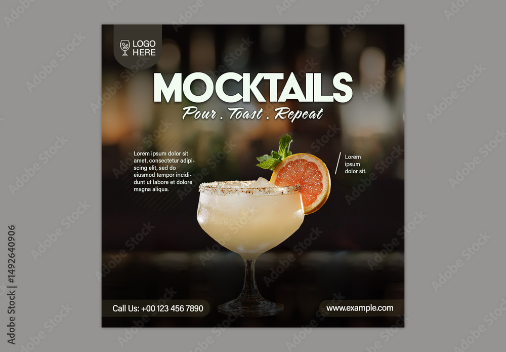 Editable Mocktail Social Media Post Template – Elegant Beverage ...