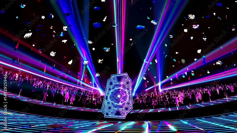 Futuristic Stage Setup Featuring Colorful Laser Beams And Digital