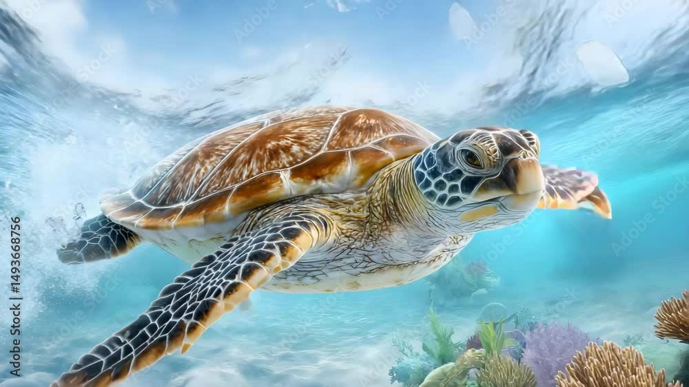 Microplastic Pollution Awareness Sea Turtle Coral Survival Crisis ...