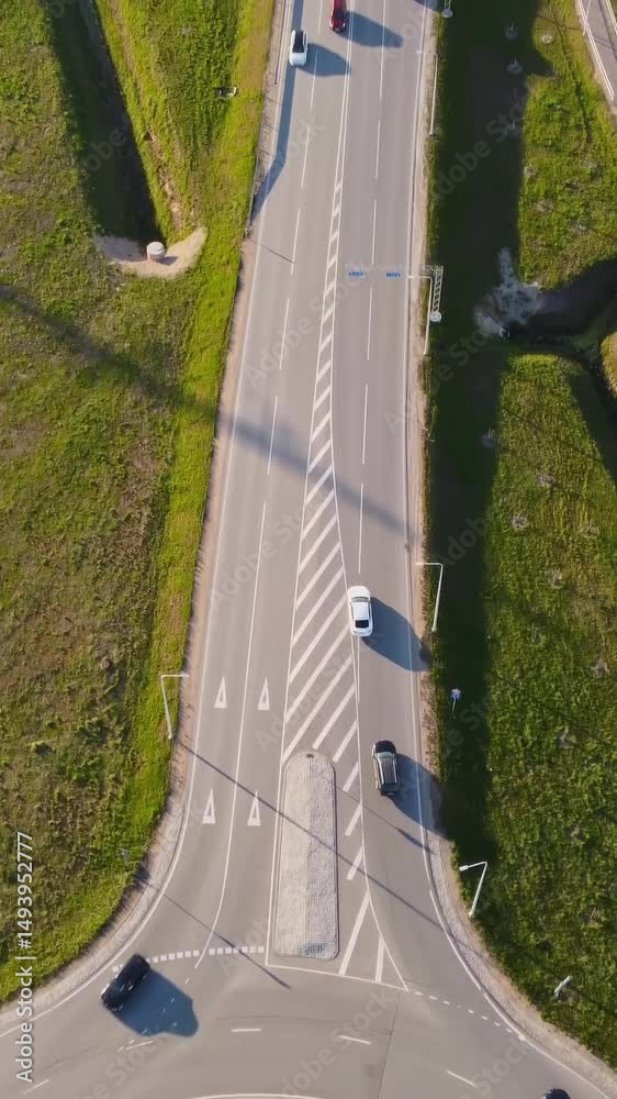 Vertical drone flies above Katlakalns interchange where Daugmale road ...
