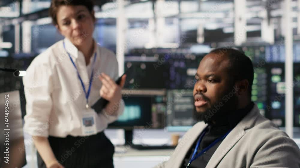 Lead data center admin overseeing IT expert integrating AI in equipment ...