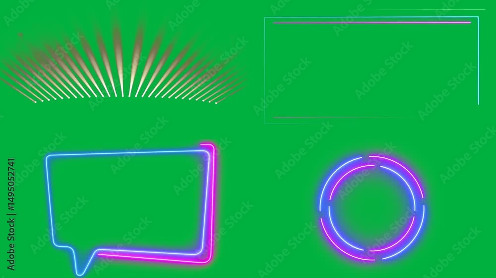 four 2d animated cartoon on 4k green screen, marker frames and ...