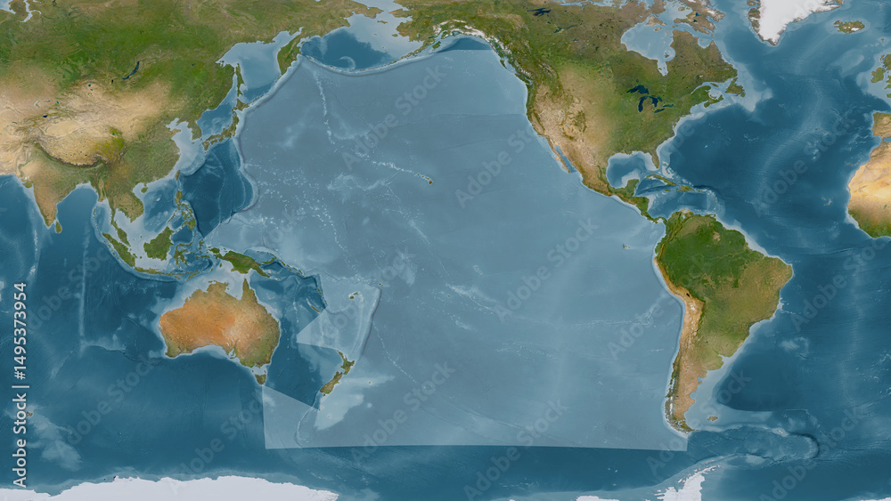 Poster Pacific Ocean, excluding sub-basins highlighted. Satellite map ...