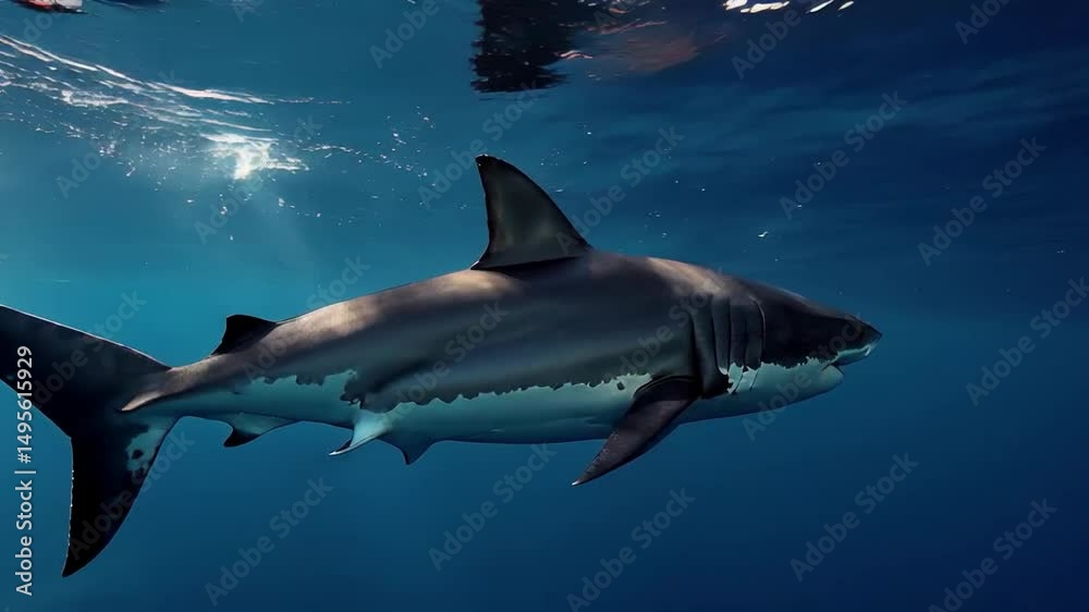 Underwater world with majestic shark swimming in deep waters ...