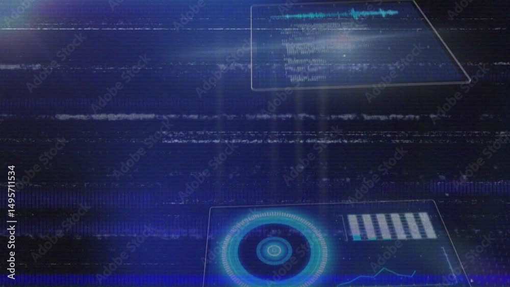 Glitch starting translucent UI panels animating up sliding and fading ...