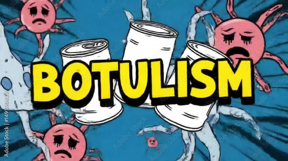 Botulism Animation with Bold Cartoon Text, Canned Food Icons, Nerve ...