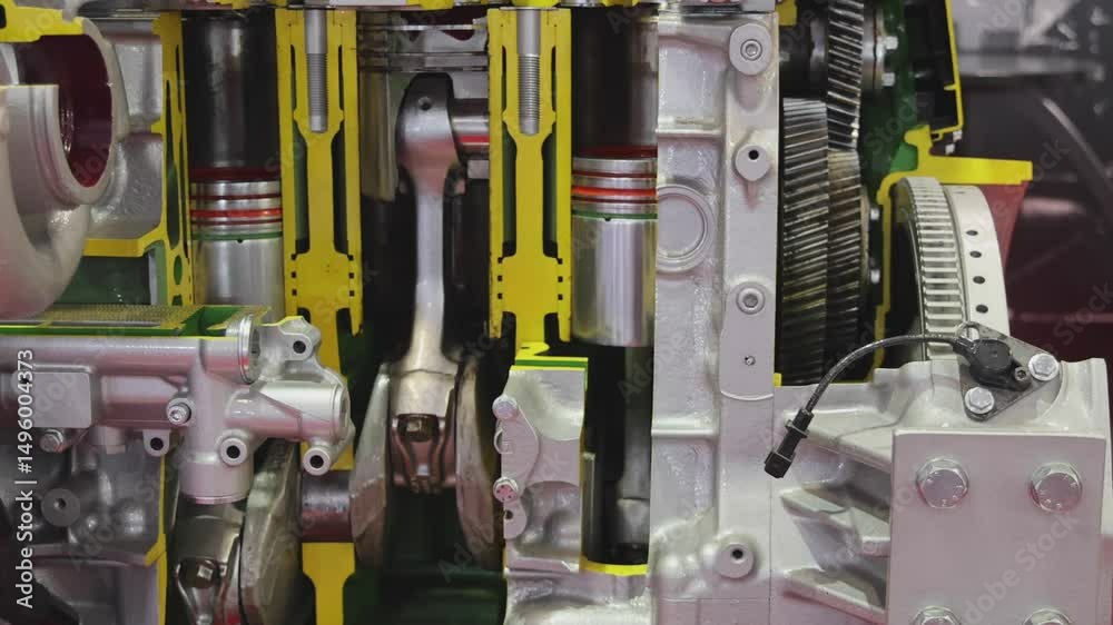 Motion Pistons in Big Truck Diesel Engine Cross Section Close up Stock ...