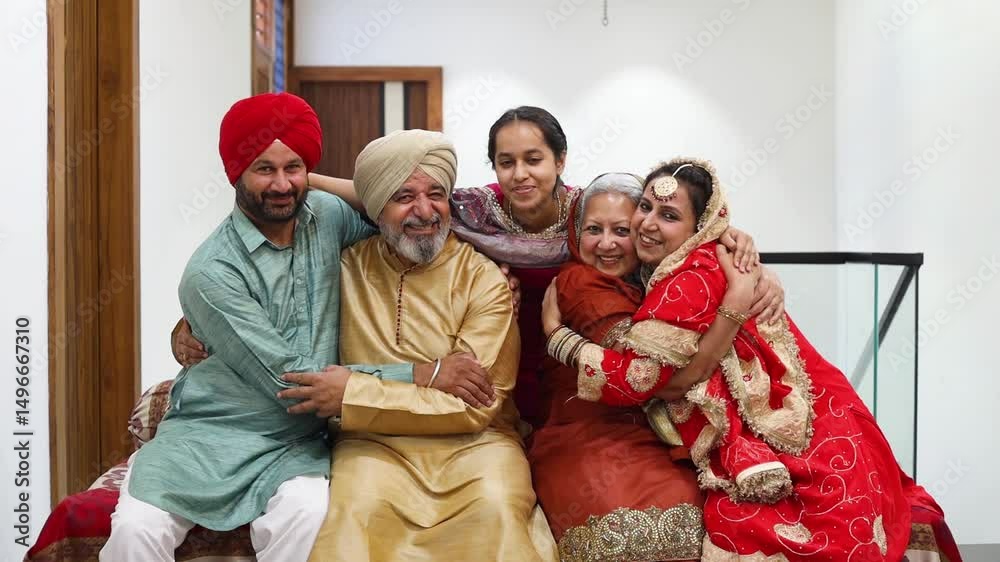 Happy Punjabi sikh family hug each together at home, People of punjab ...