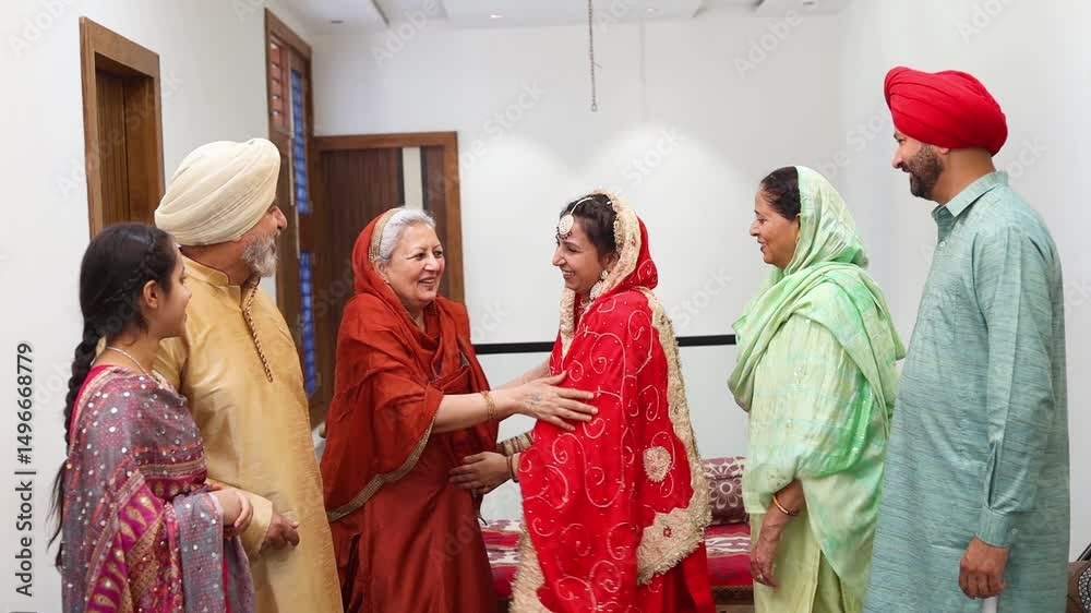 Punjabi sikh family celebrating,meeting and greeting on lohri or ...