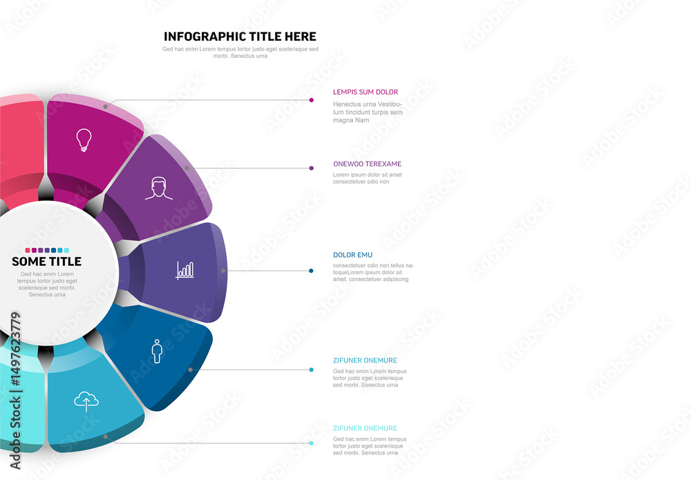 Circular Pie Chart Infographic Template with 7 segments for presenting ...