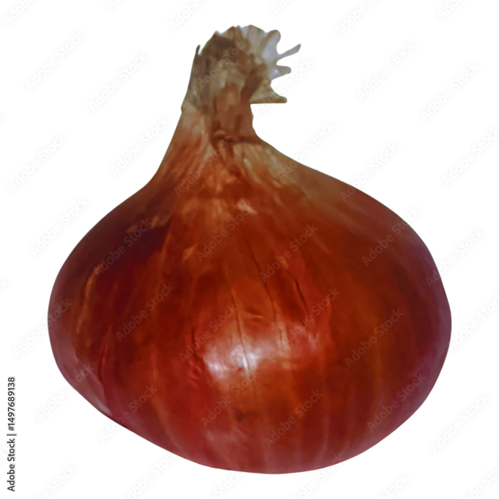 Poster Single red onion with a textured skin isolated on transparent ...