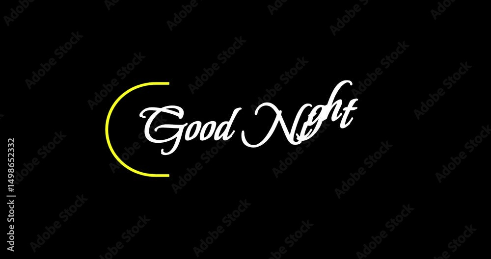 Good night text in white cursive font with yellow curved line on a ...