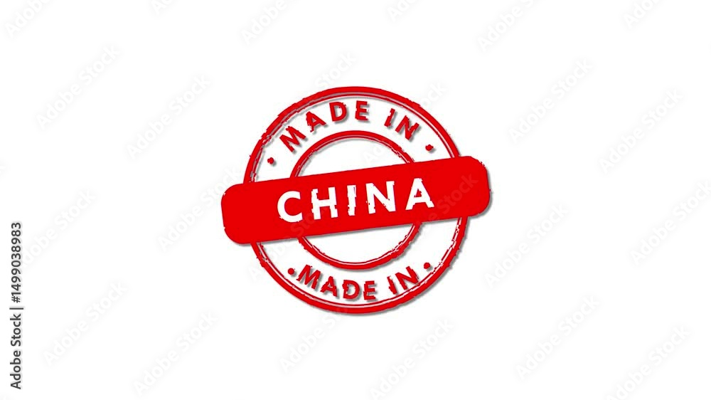 Made In CHINA rubber stamp animated video over white background. Green ...