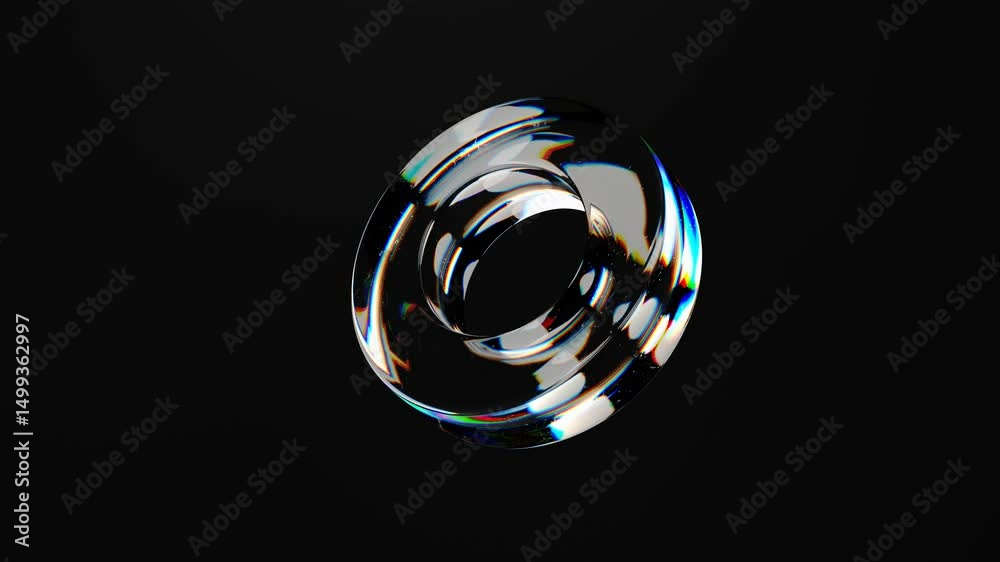 Abstract glass torus 3d shape rotate on a black background. Seamless ...